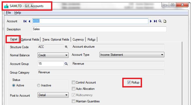 What does Sage GL Account Roll-up function do?